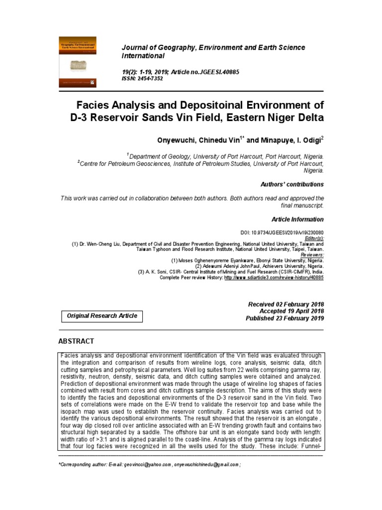 Facies Analysis and Depositoinal Environment of D-3 Reservoir Sands Vin ...