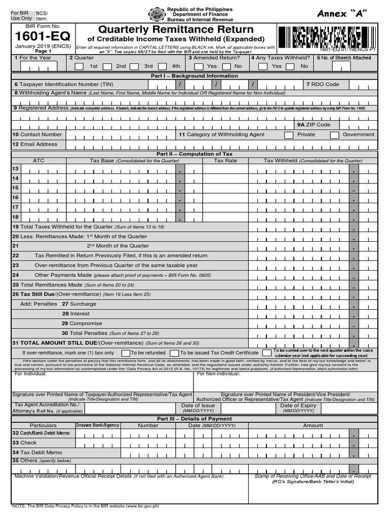 Quarterly Remittance Return: of Creditable Income Taxes Withheld ...
