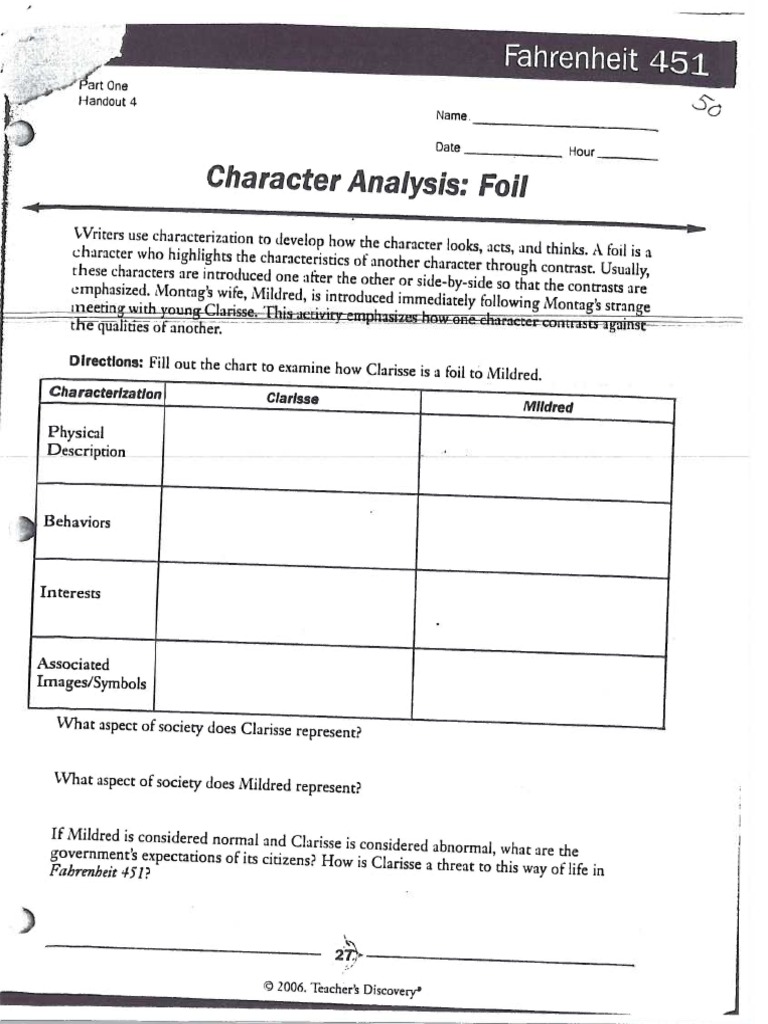 Character Analysis Foil Fahrenheit | PDF | Social Psychology | Cognition