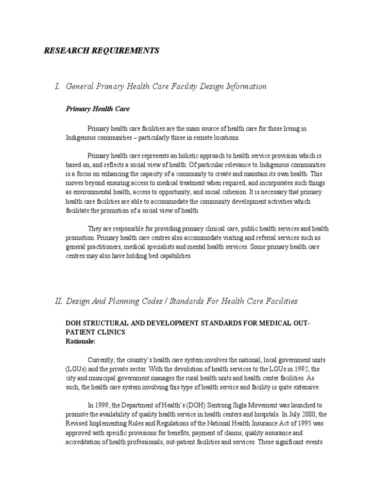 I. General Primary Health Care Facility Design Information: Research ...