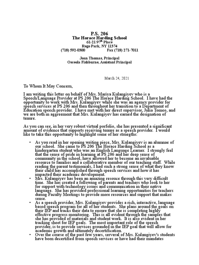 Tenure Letter For Mariya Kulangiyev | PDF | Individualized Education ...