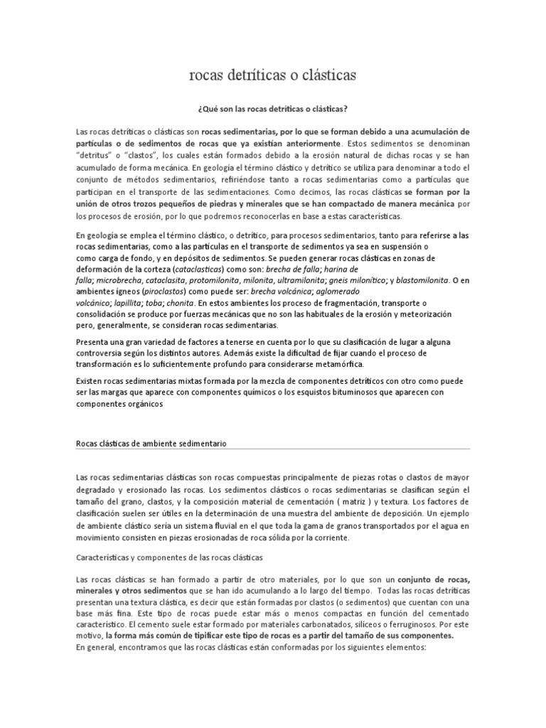 Rocas Detríticas o Clásticas | PDF | Roca clástica | Roca (geología)