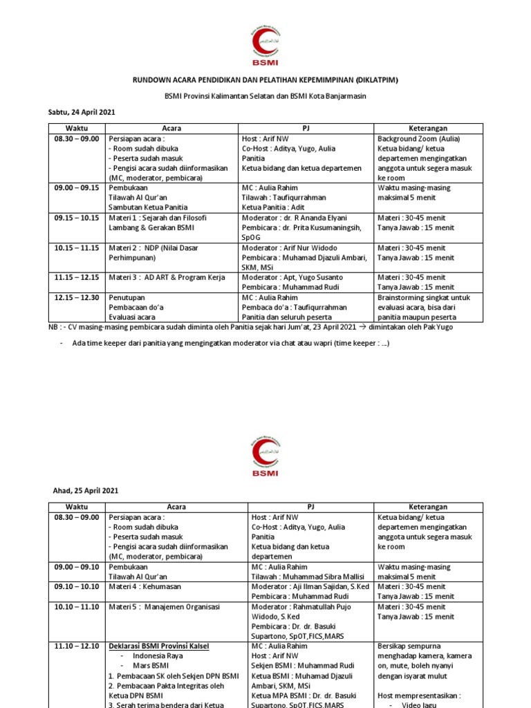 Rundown Acara Pendidikan Dan Pelatihan Kepemimpinan | PDF