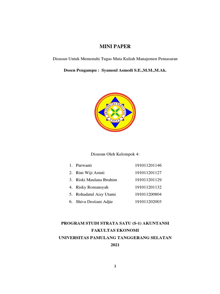 Contoh Mini Paper Manajemen Pemasaran | PDF | Karier & Perkembangan ...
