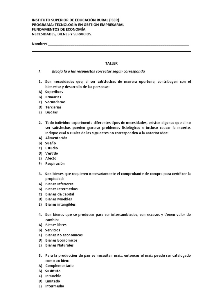 Necesidades, Bienes y Servicios en Economía | PDF | Bienes | Economias
