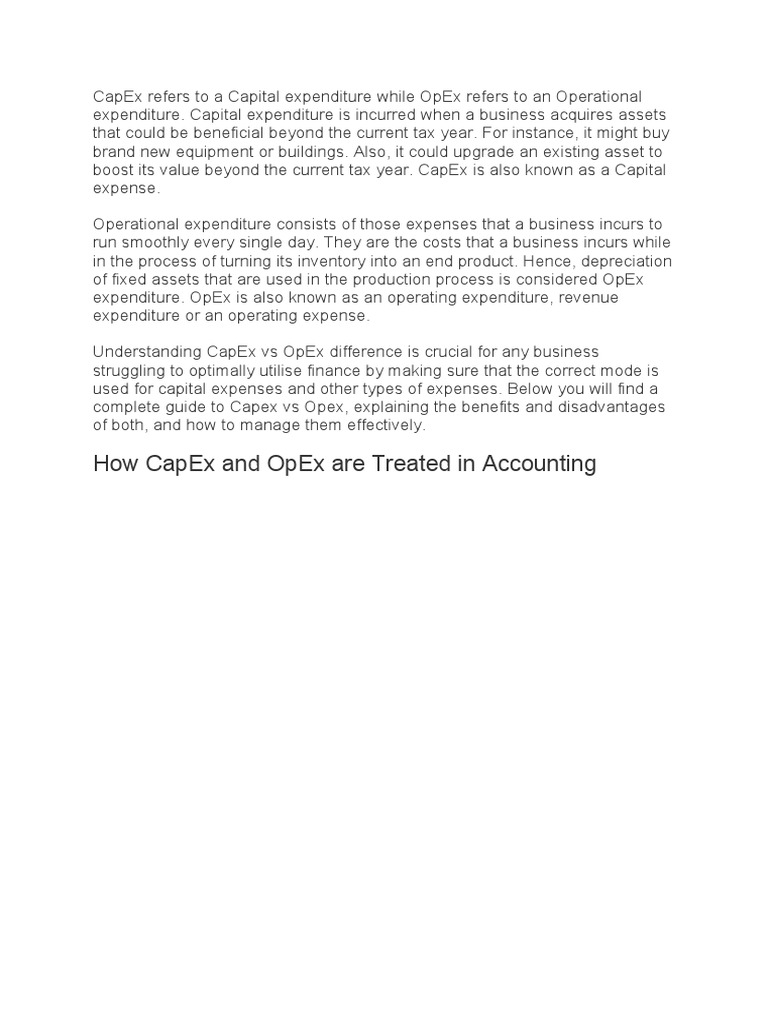 How Capex and Opex Are Treated in Accounting | Download Free PDF ...