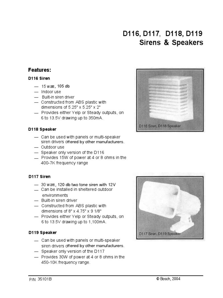 D116, D117, D118, D119 Sirens & Speakers | PDF | Home & Garden | Computers