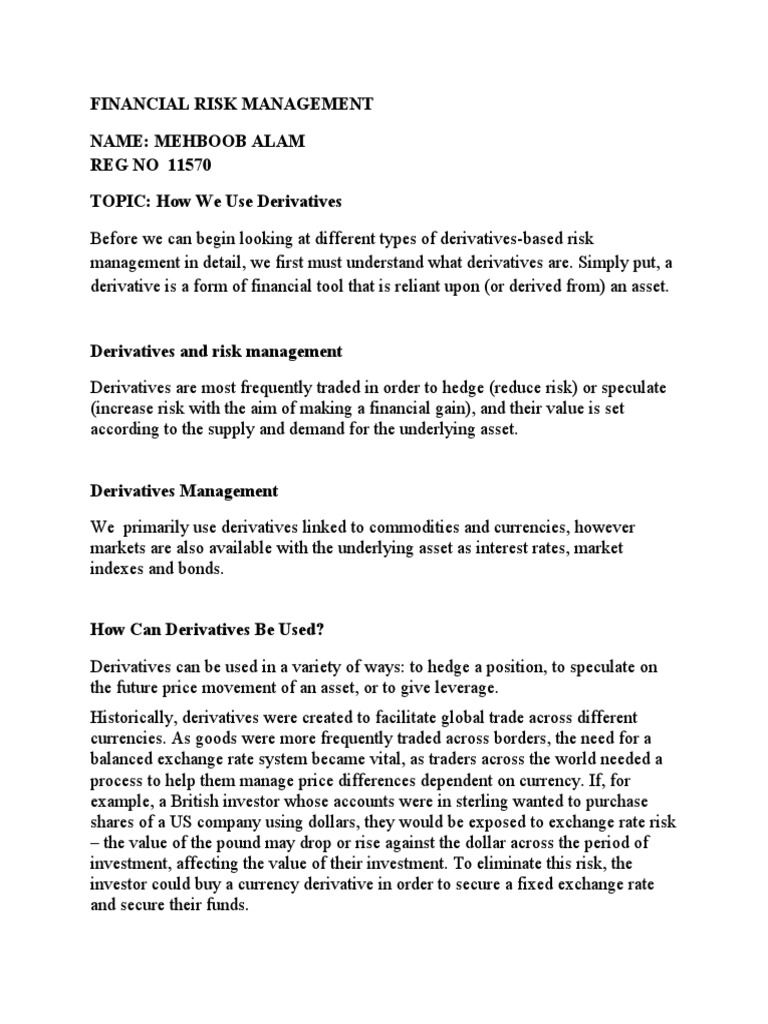 Derivatives in Financial Risk Management | PDF | Derivative (Finance ...
