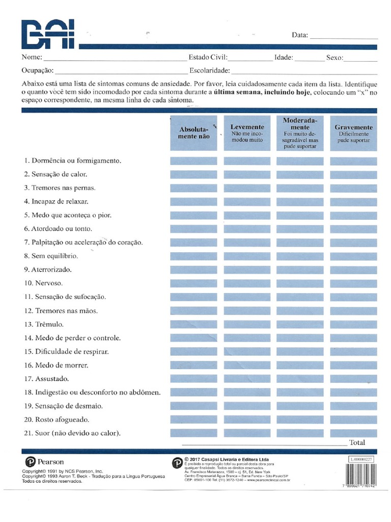Bai - Escala Beck Ansiedade | PDF