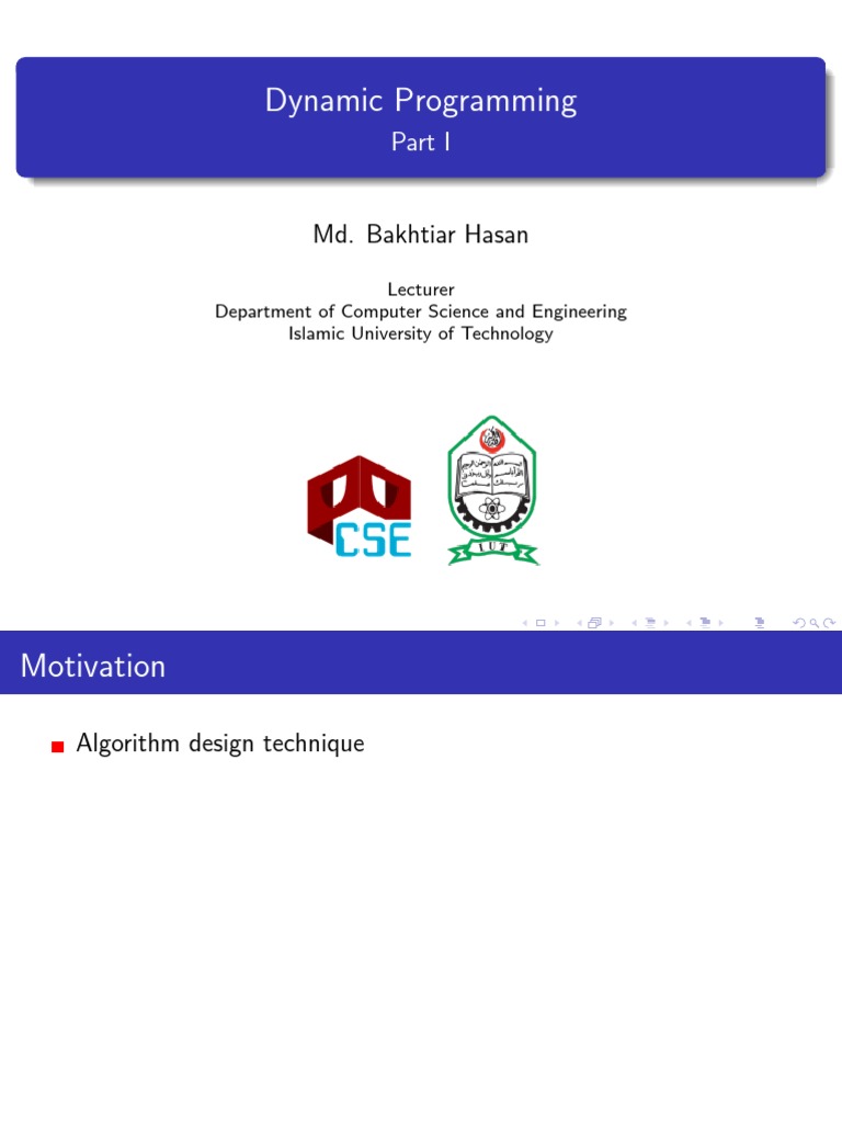 Dynamic Programming: Md. Bakhtiar Hasan | PDF | Dynamic Programming | Time Complexity