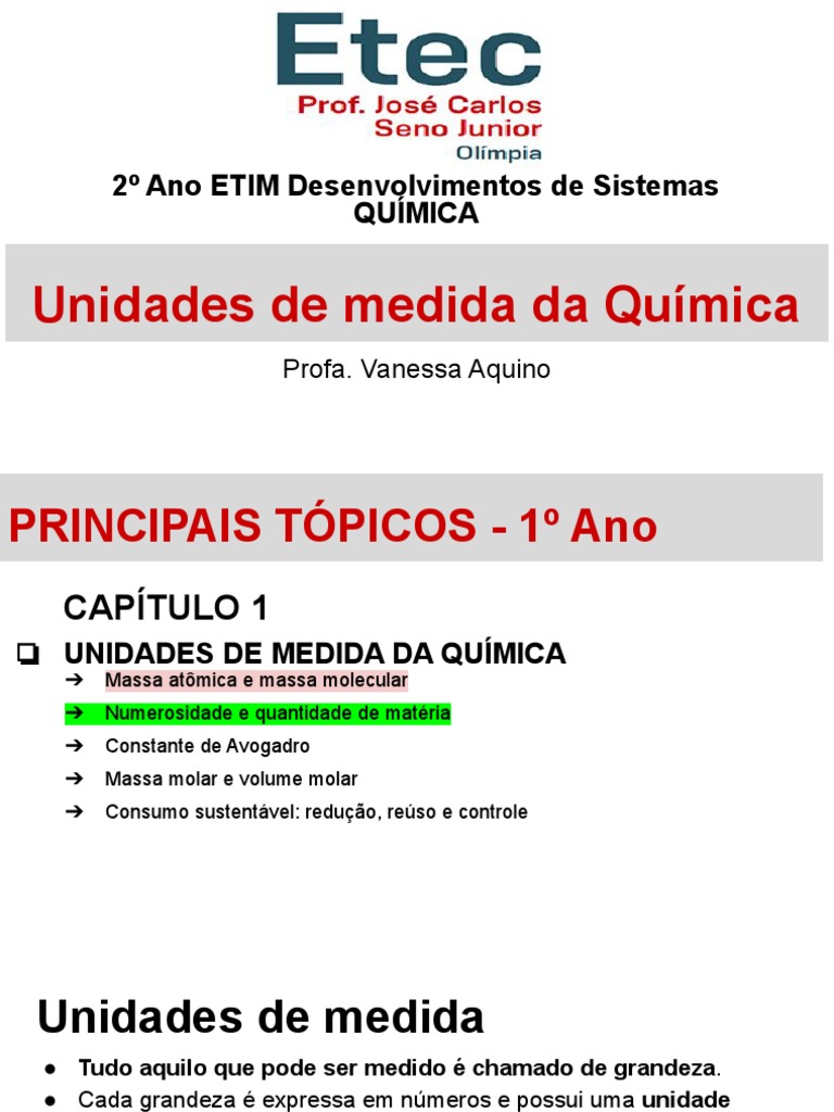Unidades de Medida em Química: Guia Completo | PDF | Massa molecular ...