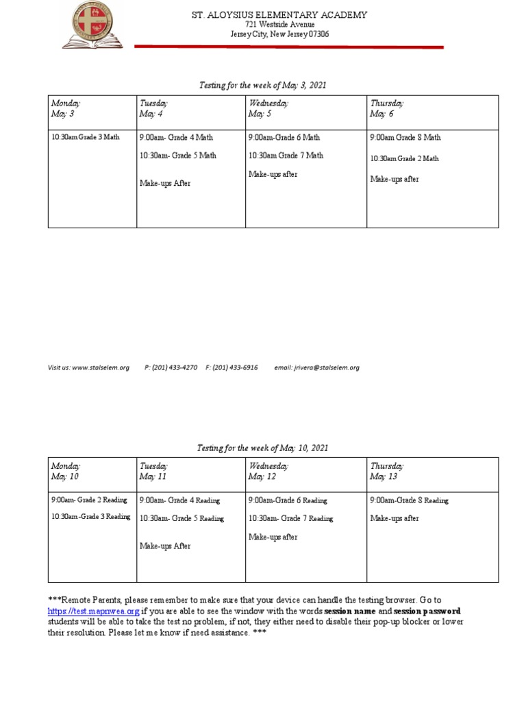 MAP TESTING Schedule 5 3 2021 Website | PDF