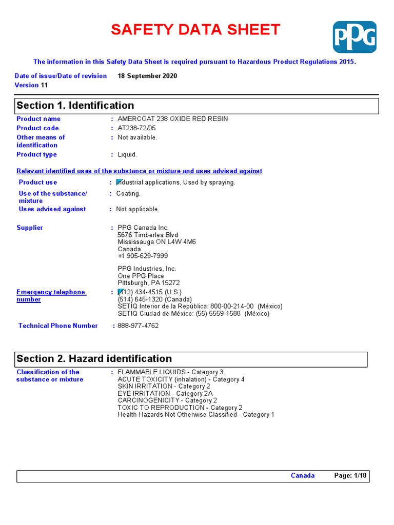 Safety Data Sheet: Section 1. Identification | PDF | Firefighting | Personal Protective Equipment