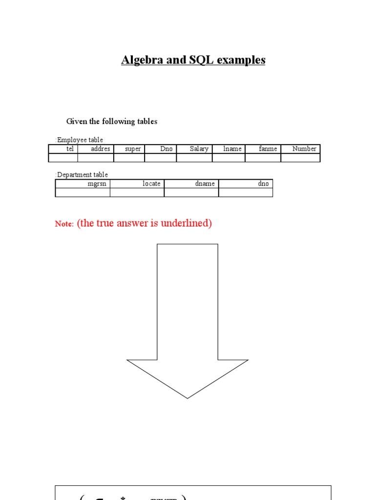 Algebra and SQL Examples: (The True Answer Is Underlined) | PDF ...