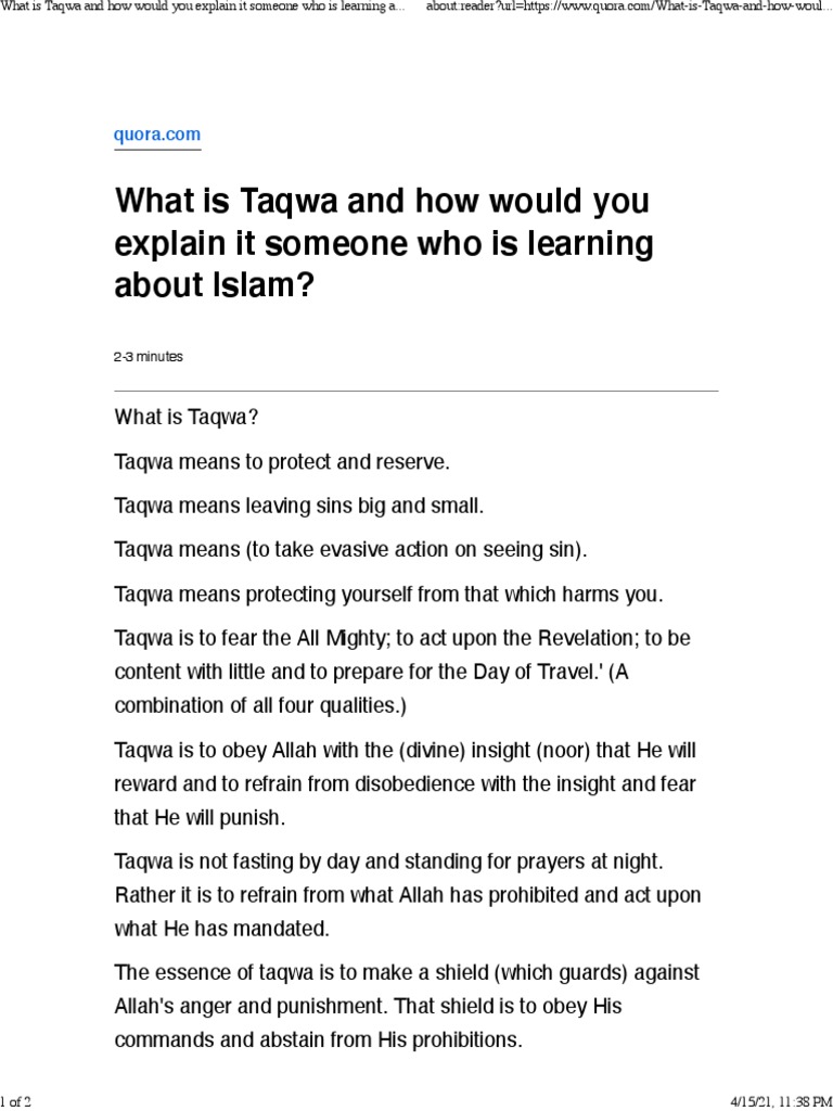 What Is Taqwa and How Would You Explain It Someone Who Is Learning ...