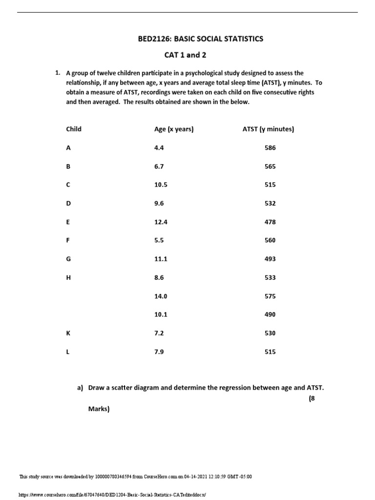 Bed2126: Basic Social Statistics CAT 1 and 2 | PDF | Correlation And ...