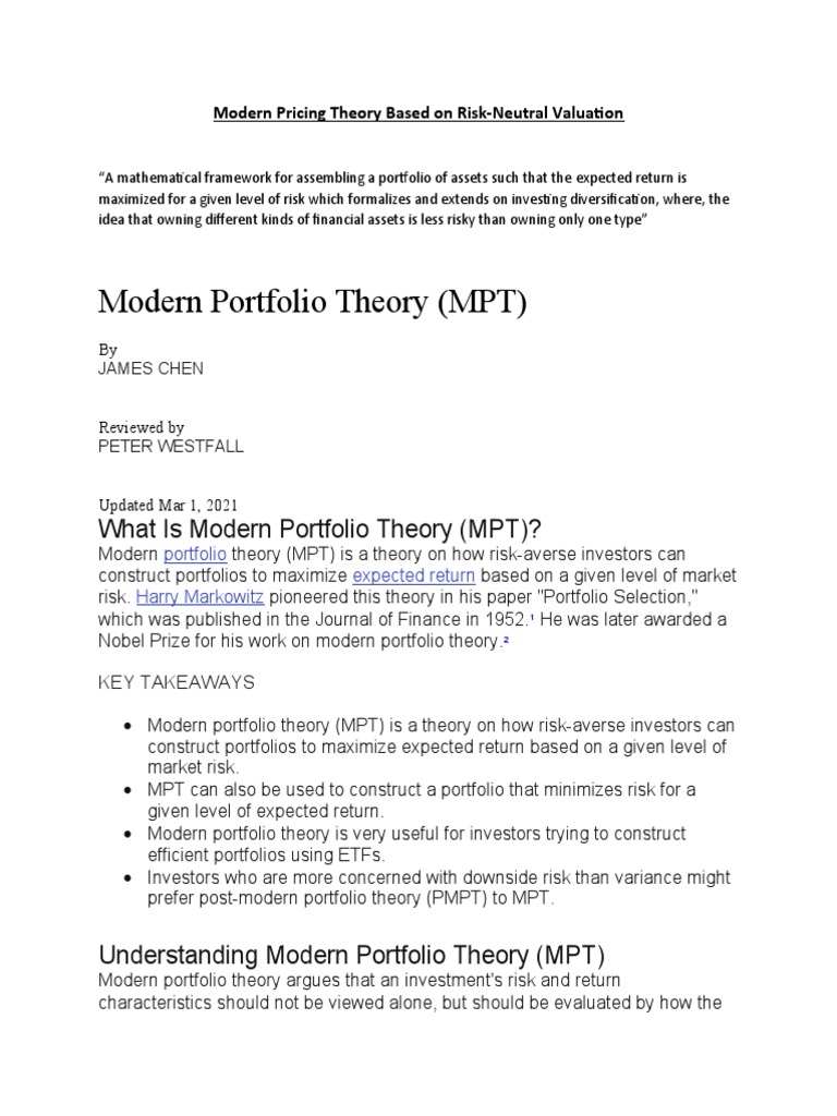 What Is Modern Portfolio Theory (MPT) ? | PDF | Modern Portfolio Theory ...