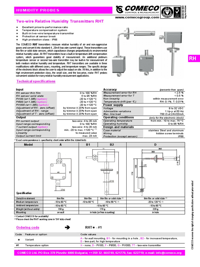 Two-Wire Relative Humidity Transmitters RHT | PDF | Electrical ...