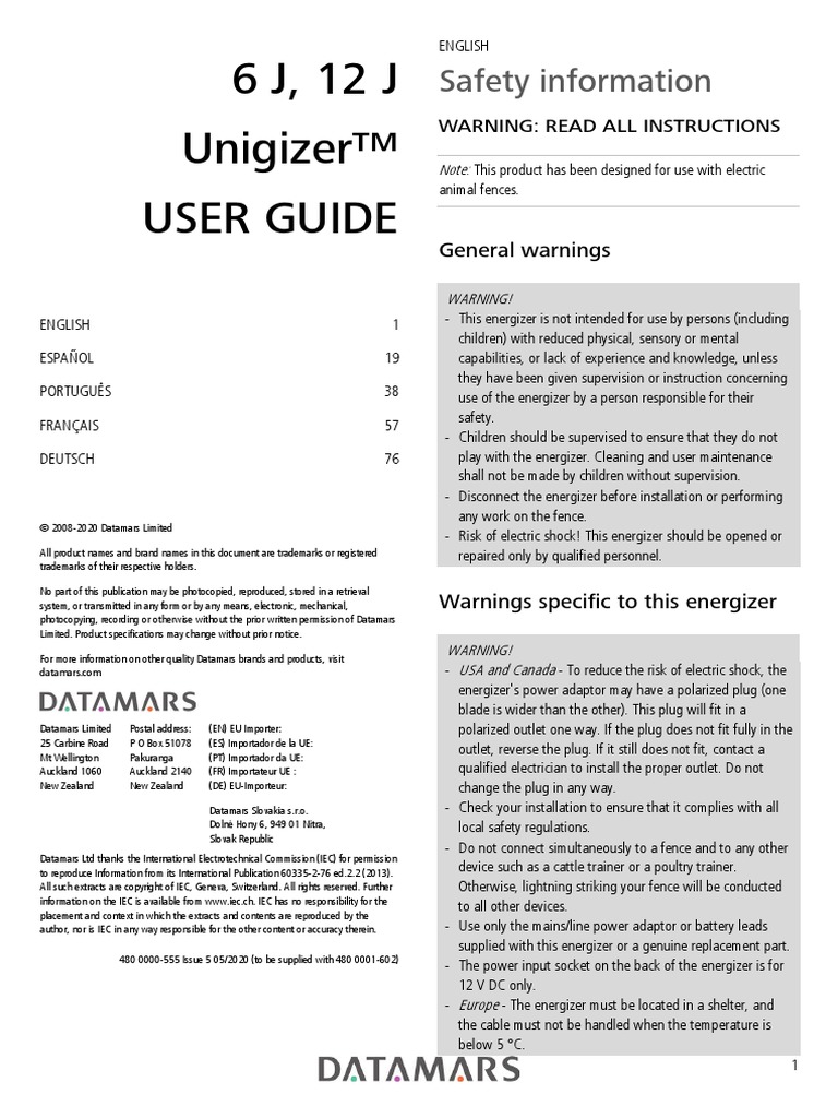 6 J, 12 J Unigizer (EN, ES, PT, FR, DE) | Power Supply | Insulator ...