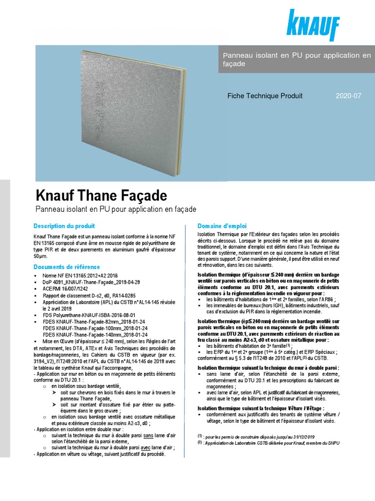 Panneau isolant Knauf Thane Façade | PDF | Mur | Isolation thermique du ...