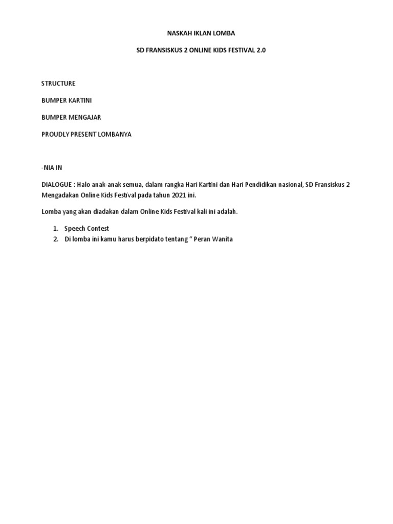 Iklan Lomba Online Kids Festival 2021 | PDF | Game & Aktivitas ...