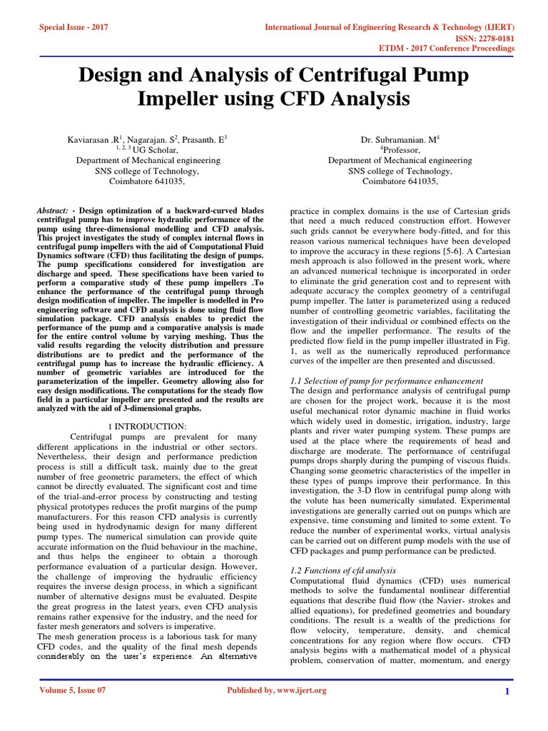 Design and Analysis of Centrifugal Pump Impeller Using CFD Analysis | PDF | Computational Fluid ...