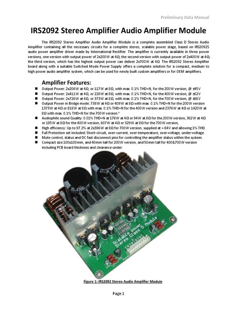 IRS2092 Stereo Amplifier | PDF | Amplifier | Power Supply