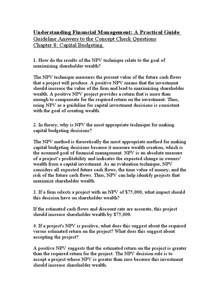 Guideline Answers To The Concept Check Questions Chapter 8: Capital ...