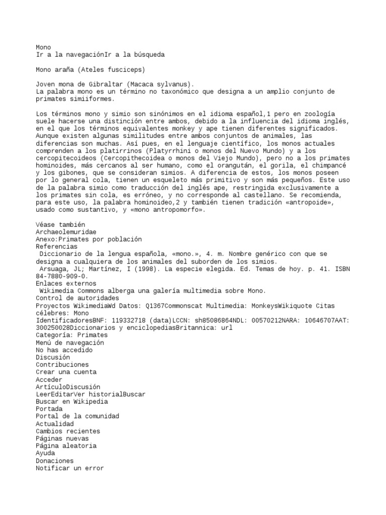 Monos | PDF | Mono | Taxonomía de primates