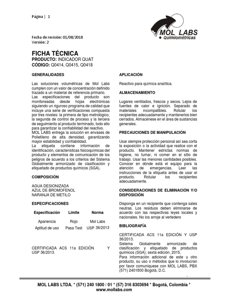 Q041 - FT 2018 - Indicador Quat | PDF | Mole (Unidad) | Materiales