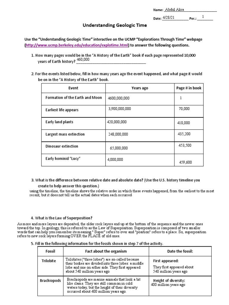 Understanding Geologic Time Internet Activity | PDF | Geologic Time ...