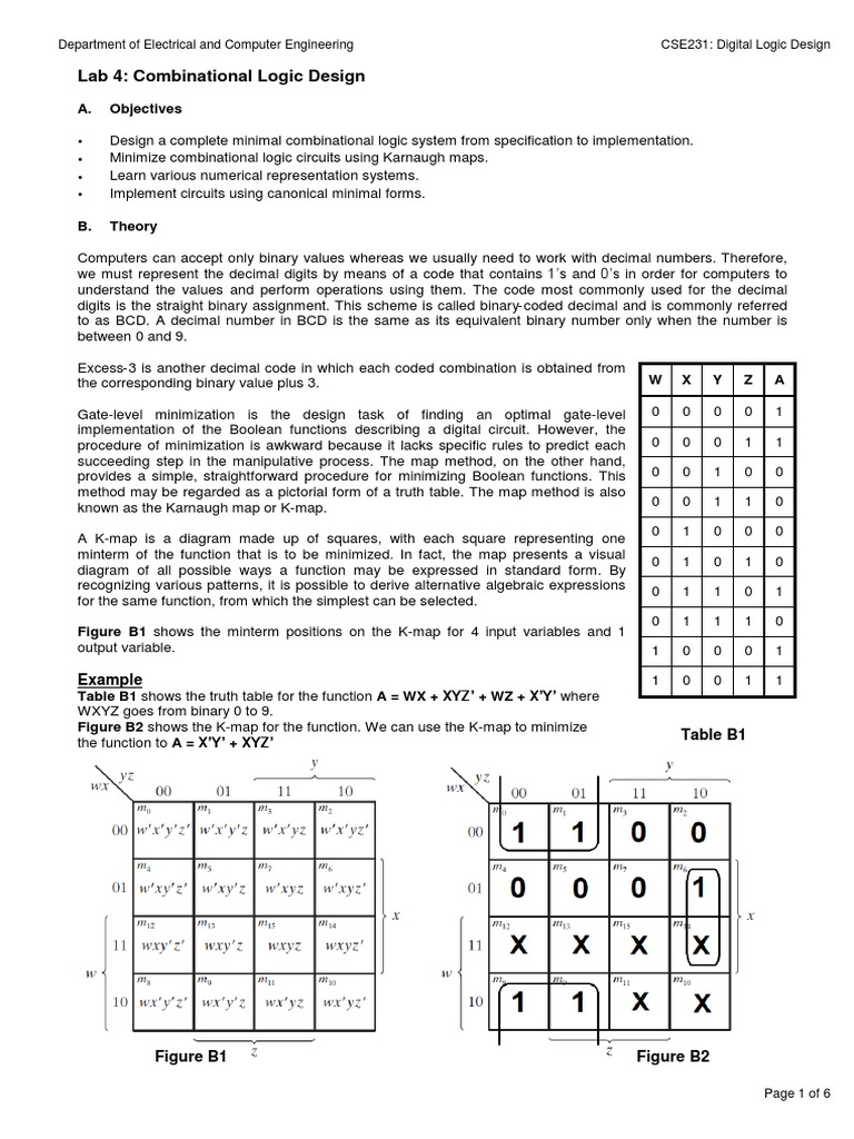 Lab 4 Combinational Logic Design (K Maps) | PDF | Binary Coded Decimal | Logic Gate