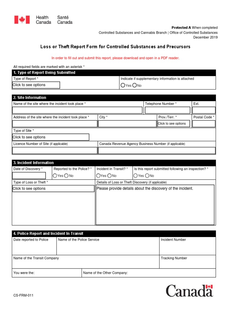 Loss or Theft Report Form For Controlled Substances and Precursors ...