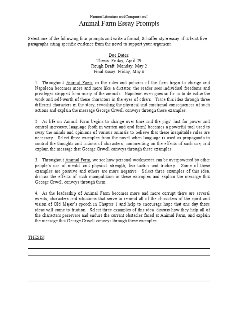 Essay Prompts Animal Farm | PDF | George Orwell | Essays