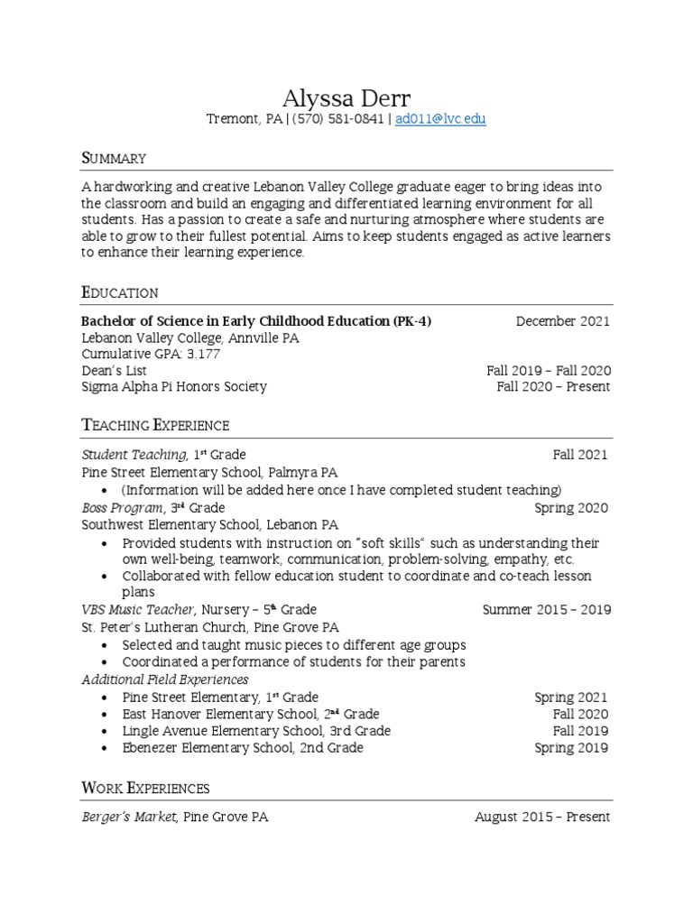 Resume Alyssa Derr | PDF | Human Nature | Learning