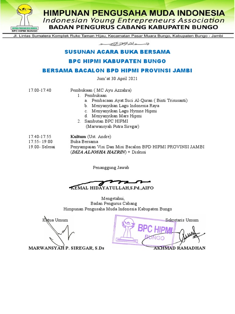 Susunan Acara BPC HIPMI | PDF
