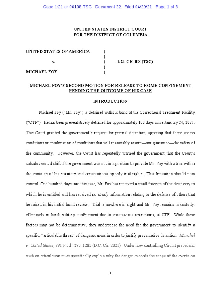 Michael Foy Motion | PDF | Bail | Remand (Detention)