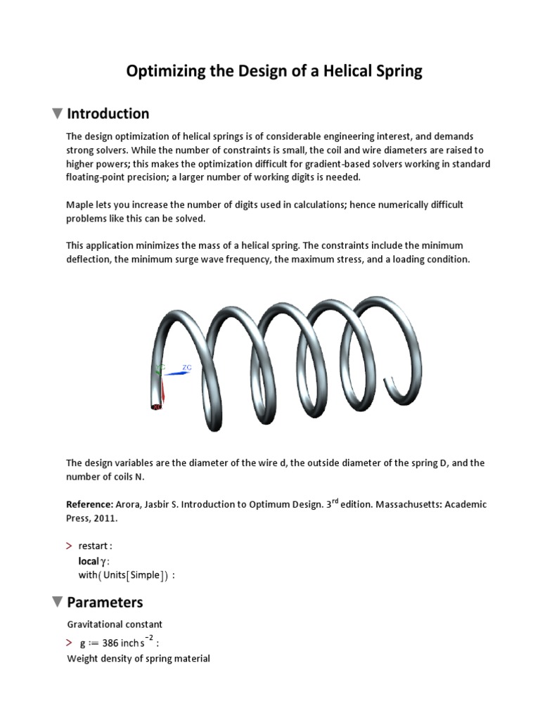 Optimizing The Design of A Helical Spring | PDF | Mathematical ...