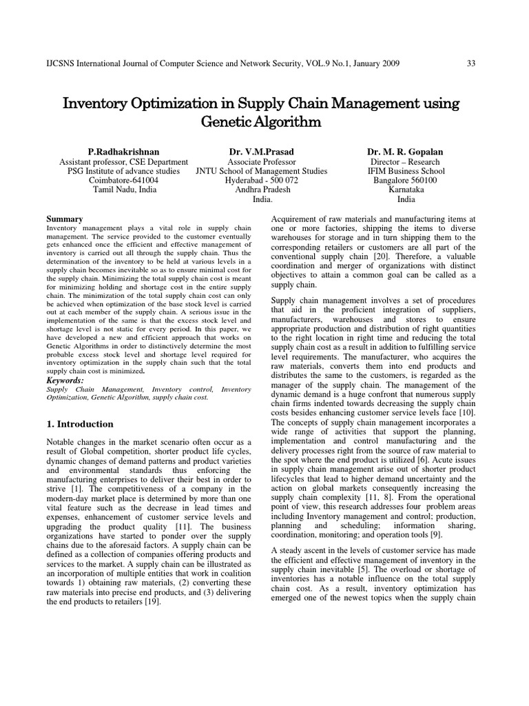 Inventory Optimization in Supply Chain Management Using | PDF | Supply ...