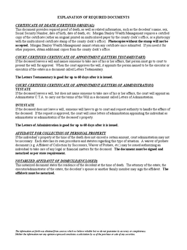 Estate Explanation of Required Documents | Download Free PDF | Probate ...