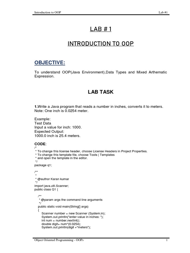 Oop Lab Introduction To Oop And Java Programming Exercises Pdf Parameter Computer 6267