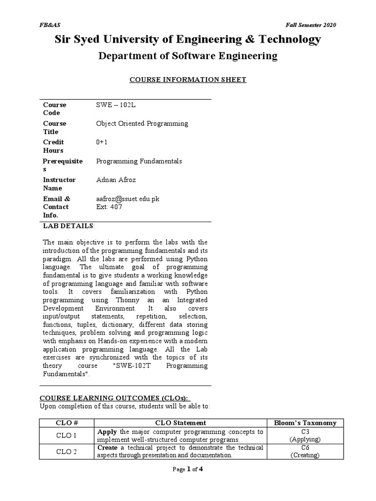 Sir Syed University of Engineering & Technology | PDF | Python (Programming Language) | Computer ...