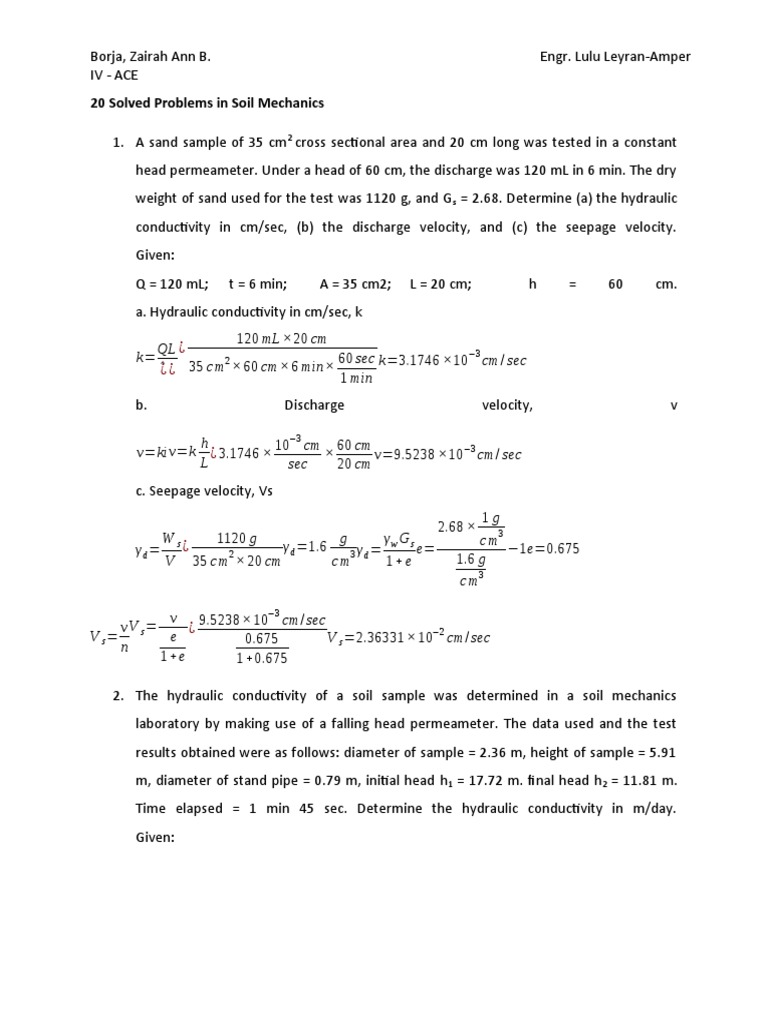 20 Solved Problems in Soil Mechanics | PDF | Soil Mechanics | Civil Engineering
