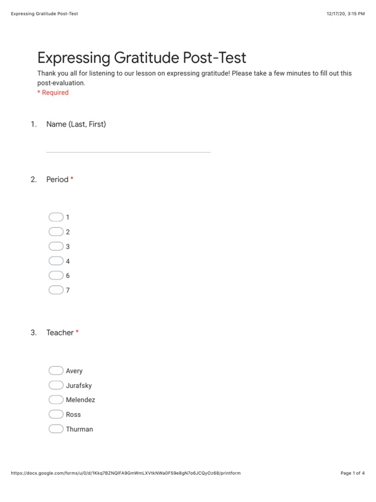 Expressing Gratitude Post-Test | PDF | Gratitude | Human Nature