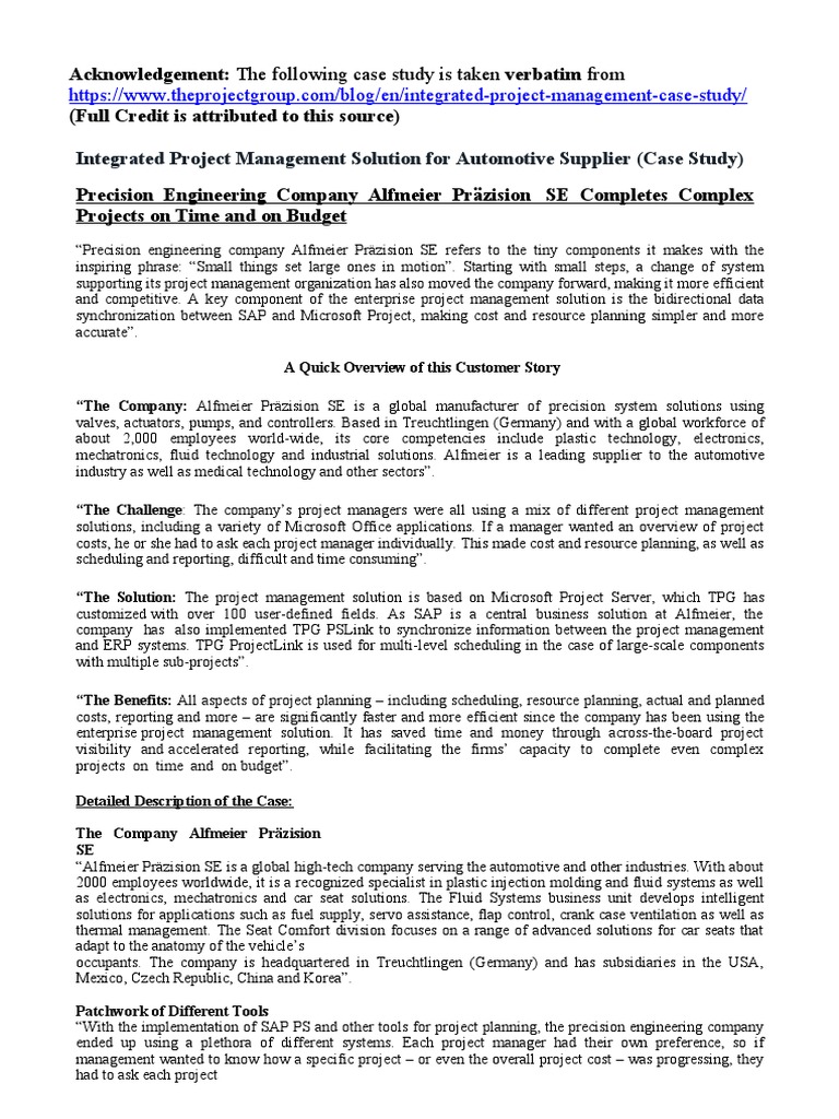 Integrated Project Management Solution For Automotive Supplier (Case ...