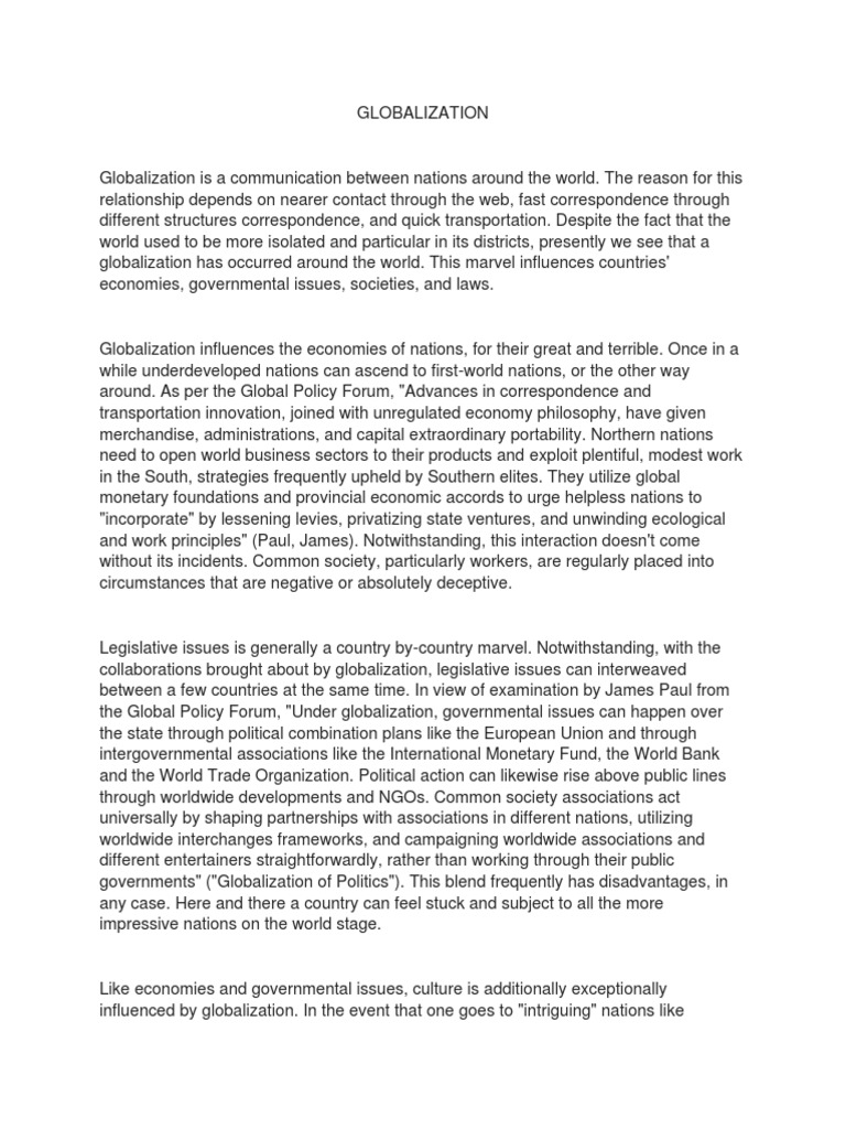 Globalization Essay | PDF | Globalization | Policy