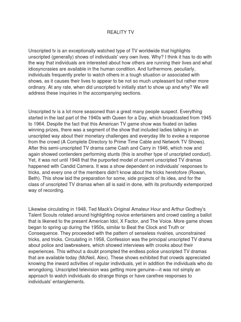 Reality TV Essay | PDF | Reality Television | Entertainment (General)