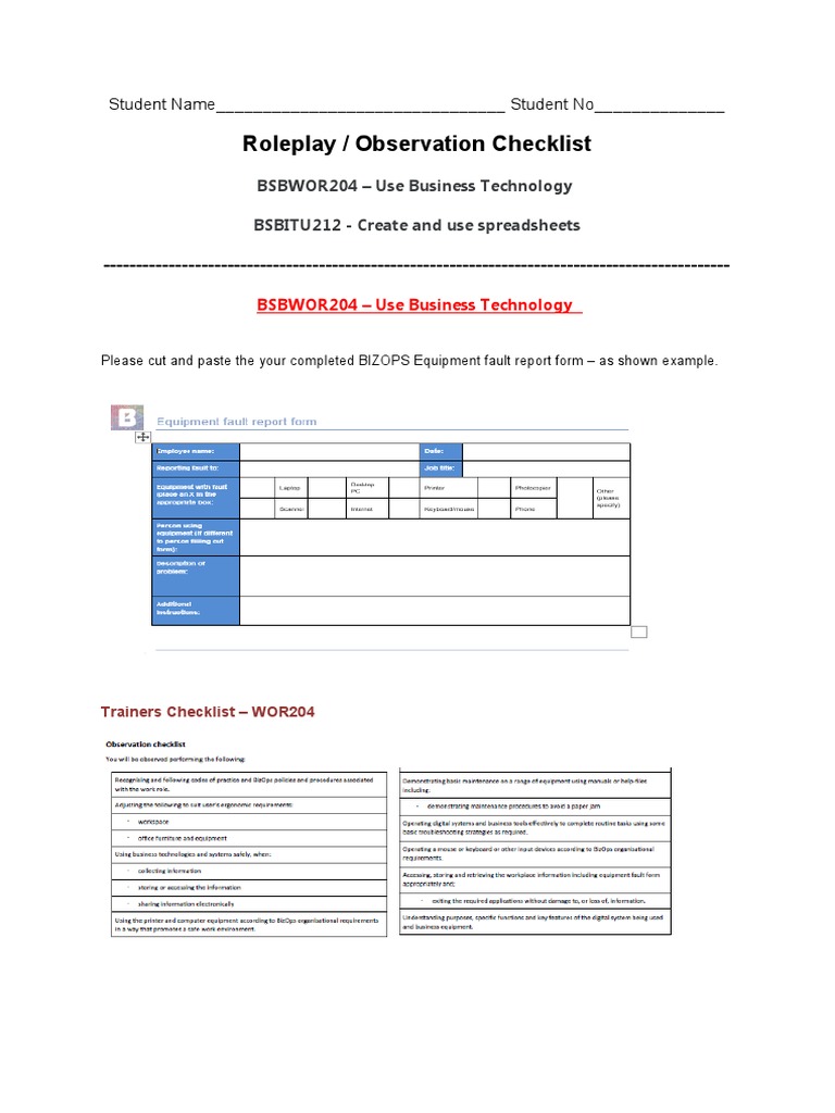 Student Assessment Checklist for Roleplay and Observation Tasks in ...