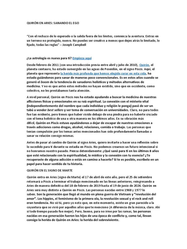 Quirón en Aries: Sanación del Ego | PDF | Amor | Las emociones