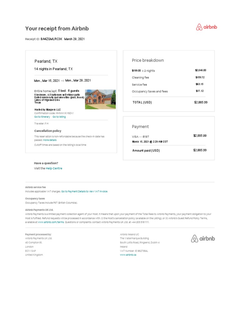 AirBnB April Invoice | PDF | Airbnb | Receipt